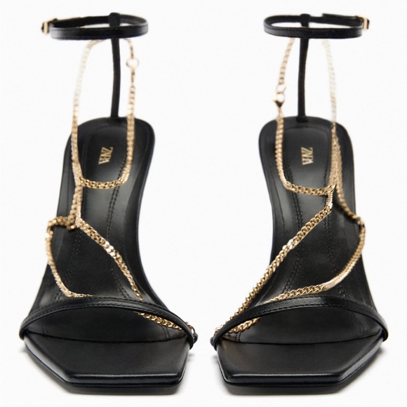 Zara | Shoes | Zara Chain Trim Heeled Leather Sandals | Poshmark
